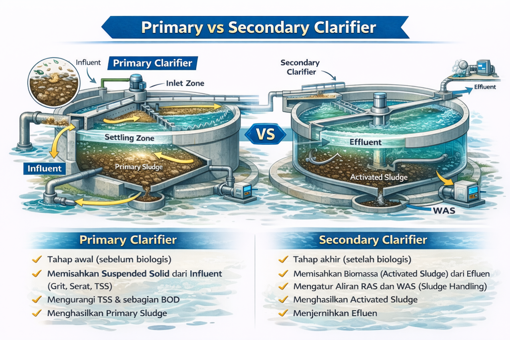Perbedaan Primary Clarifier vs Secondary Clarifier - Surowater